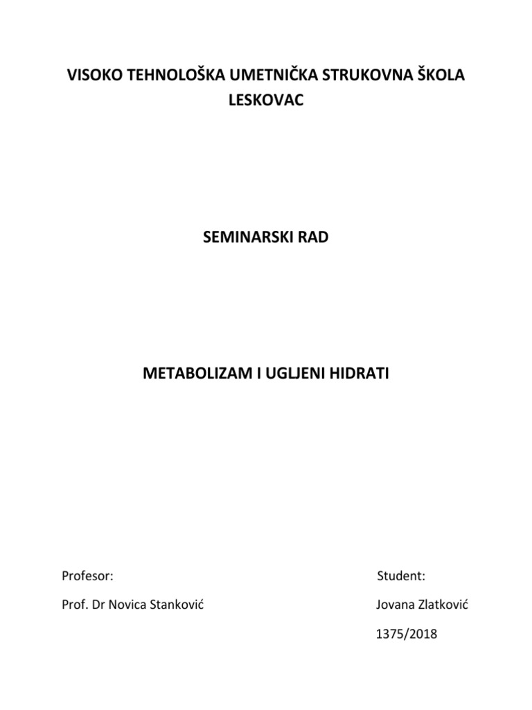 Biohemija - Metabolizam I Ugljeni Hidrati | PDF