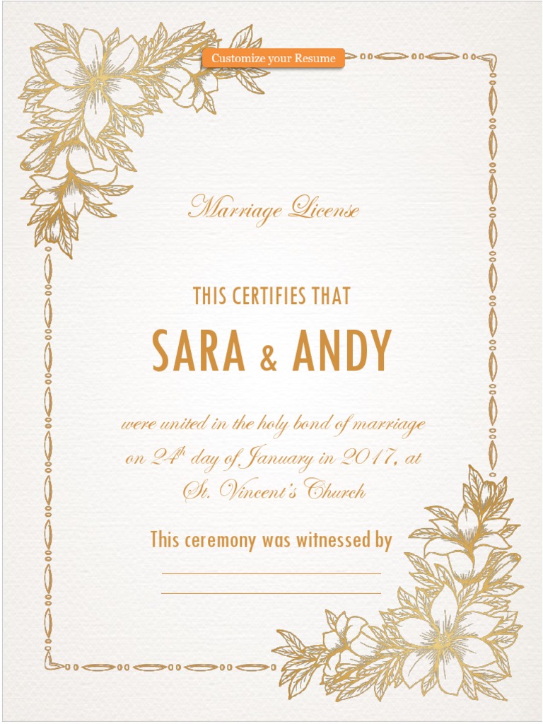 Elegant Marriage License Template Converti | PDF