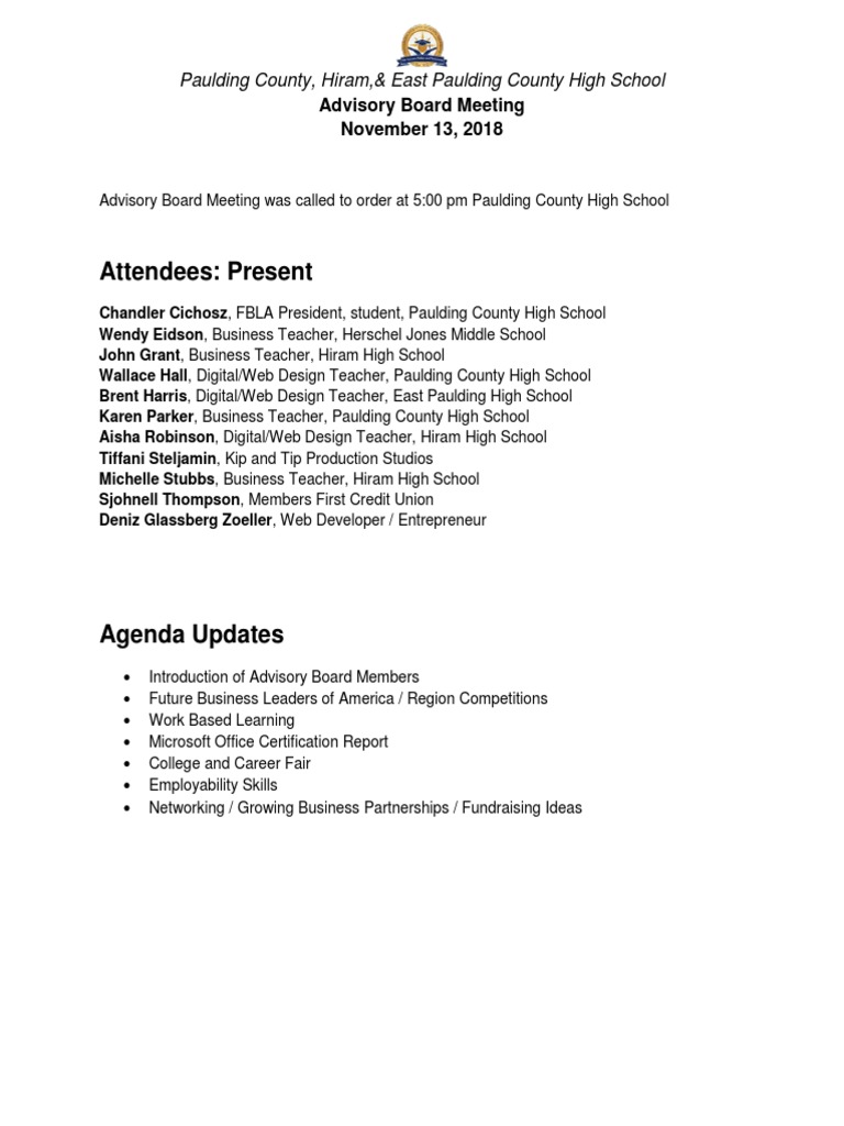 Advisory Board Meeting Minutes - Fall 2018-2019 | PDF | Mentorship ... Advisory Board Meeting Minutes - Fall 2018-2019 | PDF | Mentorship ...