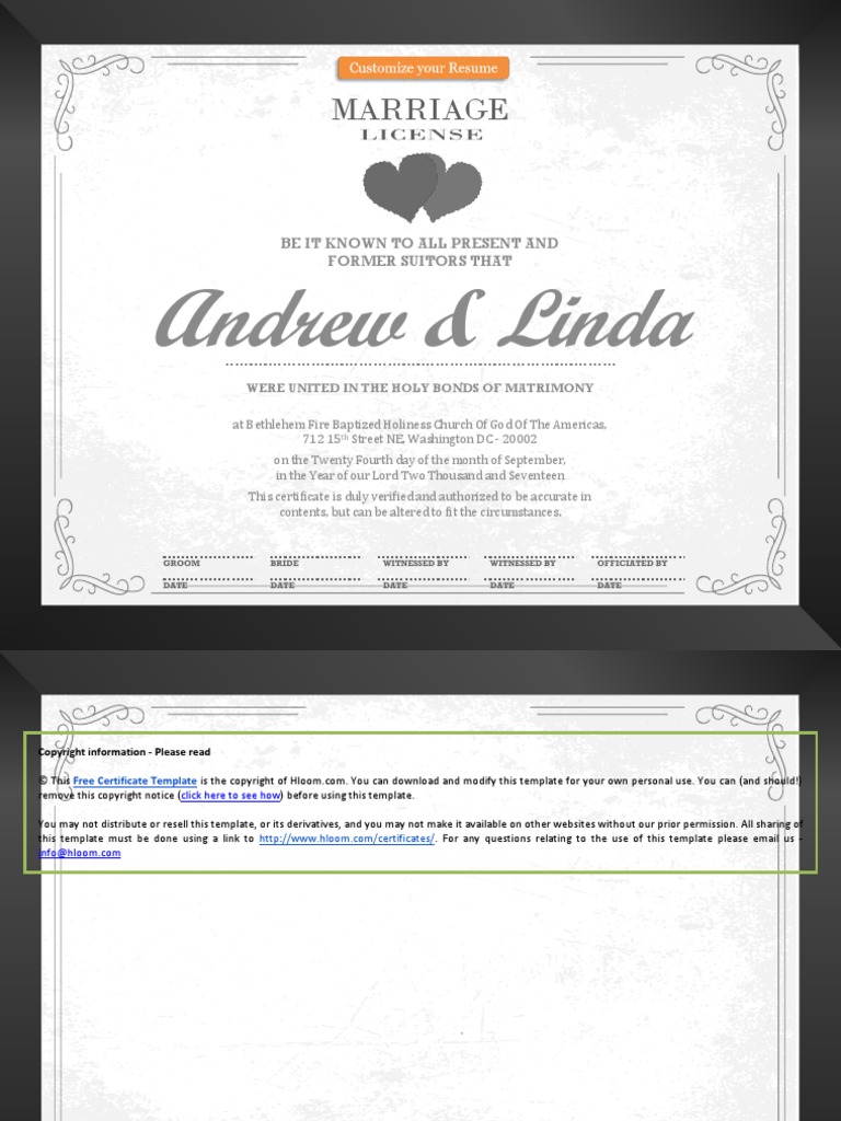 Fake Marriage License Template Converti | PDF