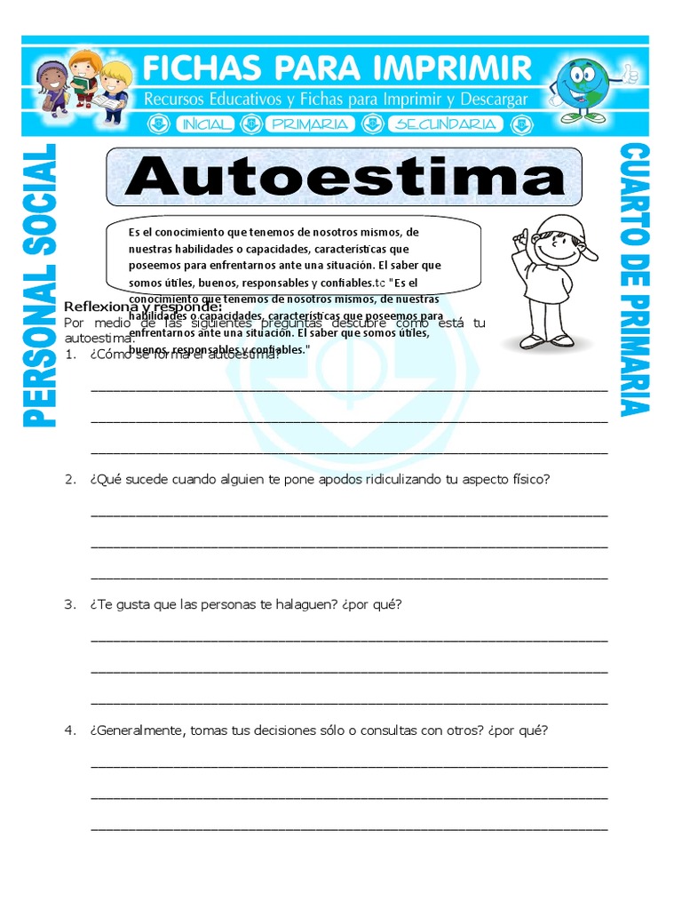 Hojas De Trabajo De Autoestima Para Segundo Grado Cuentos Para