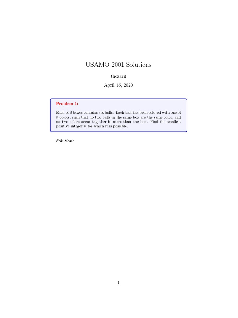 USAMO 2001 Problem 1 Solution | PDF | Art