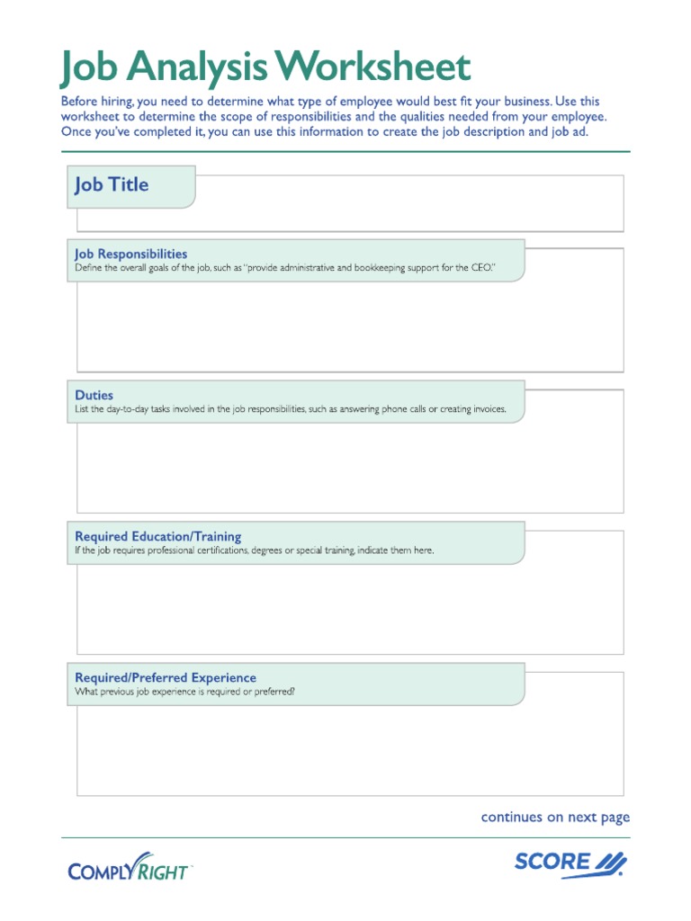 SCORE-ComplyRight-Job Analysis Worksheet PDF | PDF