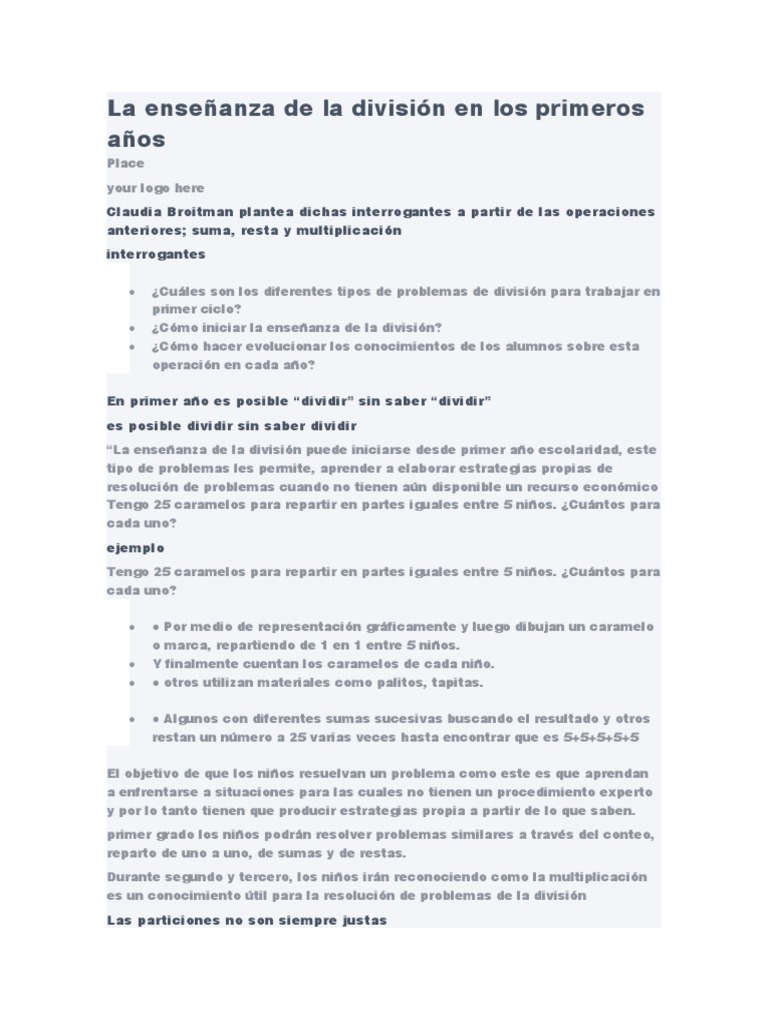 Enseñanza de la División en Primer Grado | PDF | Cognición | Enseñando ...