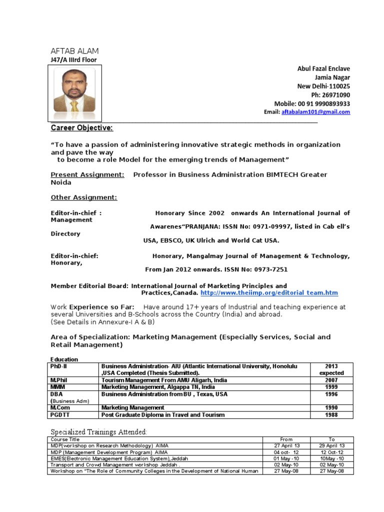 CV - Aftab Alam - Mos | PDF | Lecturer | Master Of Business Administration