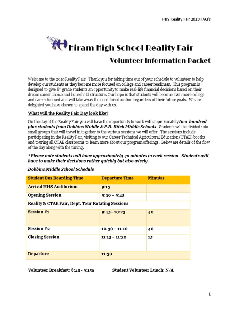 Hiram High School Reality Fair Volunteer Information | PDF | Savings ...