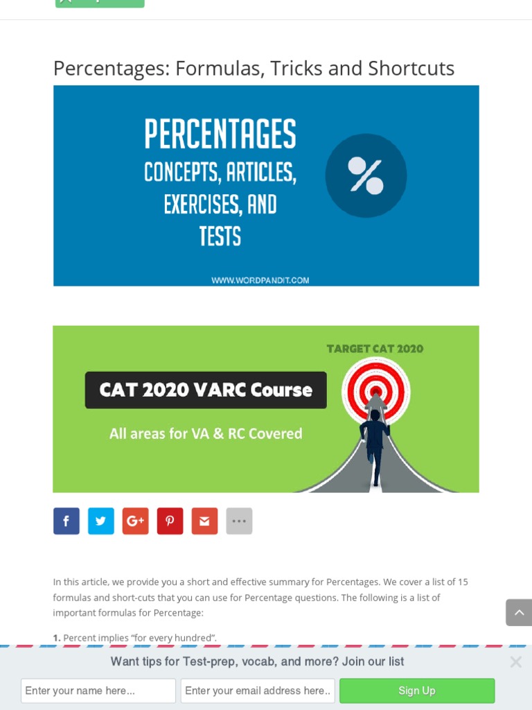 Percentages - Formulas, Tricks and Shortcuts - Wordpandit | PDF ...