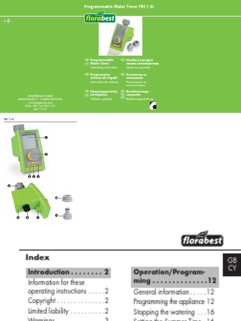 Programmable Water Timer FBC 7 A1: Kompernass GMBH Burgstrasse 21 D ...