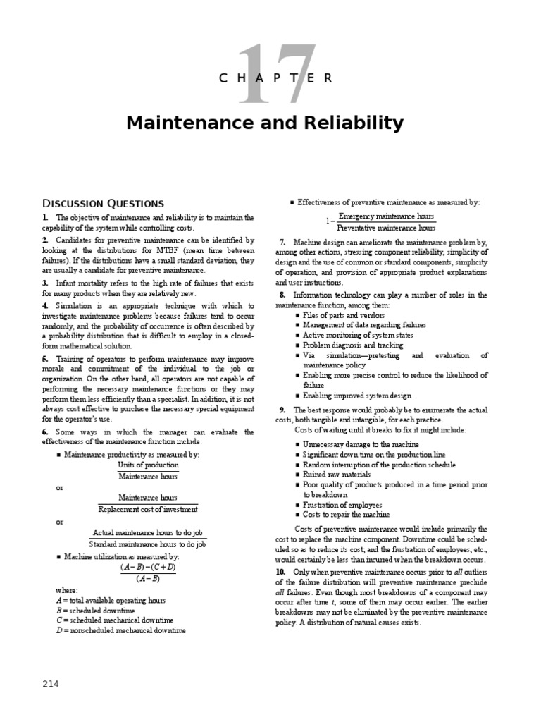 Maintenance and Reliability: Iscussion Uestions | PDF | Reliability Engineering | Systems Science