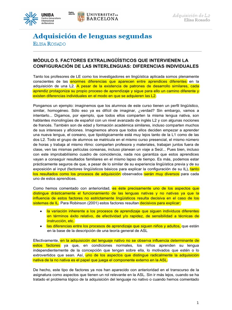 Módulo 5 - Factores Extralinguisticos en La Configuración de La IL ...