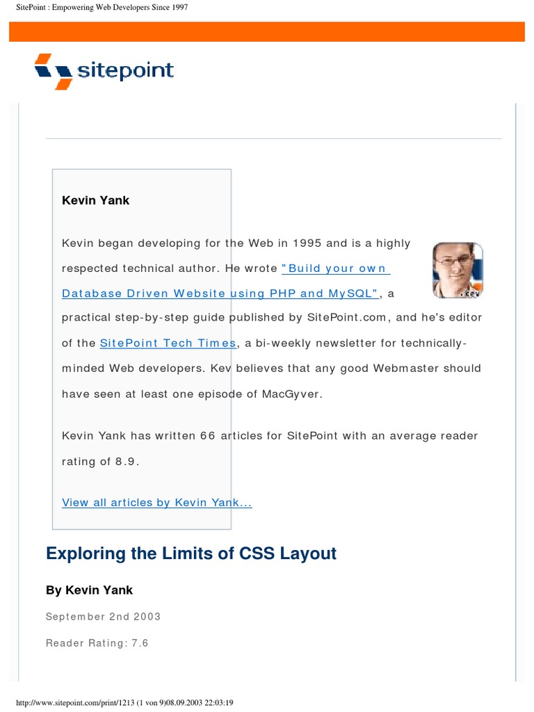 2003 - (Sitepoint) Exploring The Limits of Css Layout (9 Pages) | PDF ...