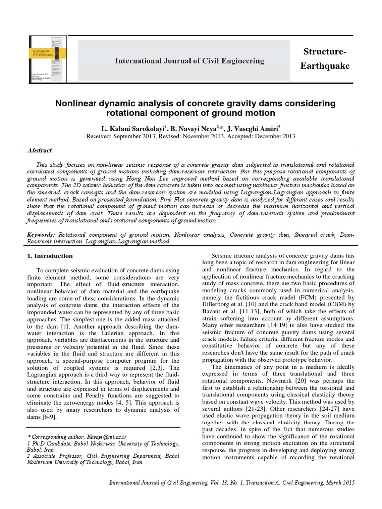 Nonlinear Dynamic Analysis of Concrete Gravity Dams Considering Rotational Component of Ground ...