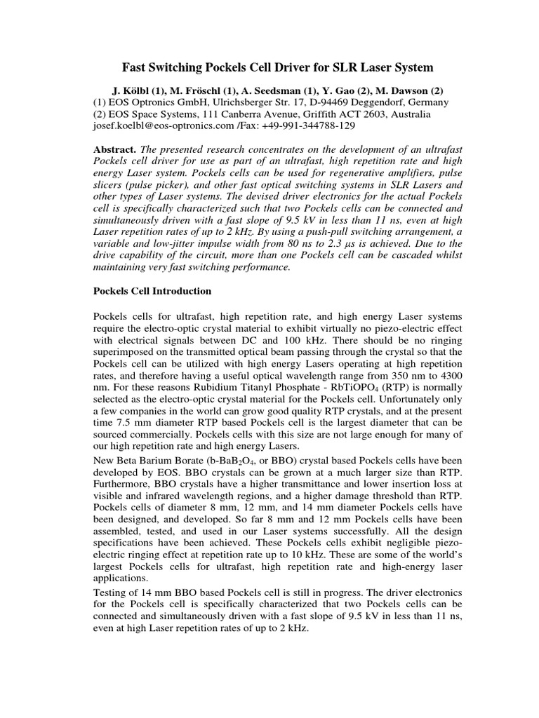 Ultrafast Pockels Cell Driver for Lasers | PDF | Capacitor | Laser
