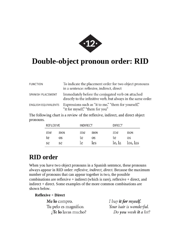 Double-Object Pronoun Order: RID | PDF | Grammatical Gender | Verb