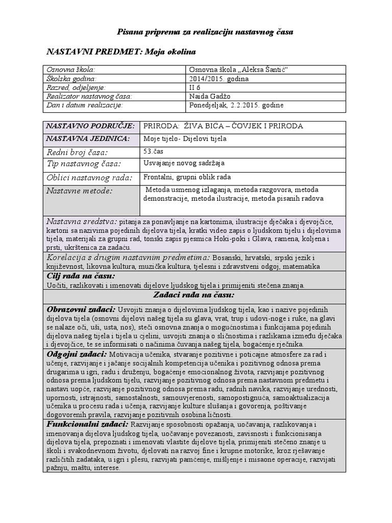 Moje Tijelo, Dijelovi Tijela | PDF