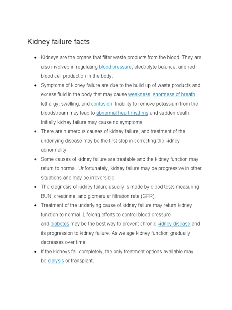 Kidney Failure Facts | PDF | Dialysis | Hemodialysis