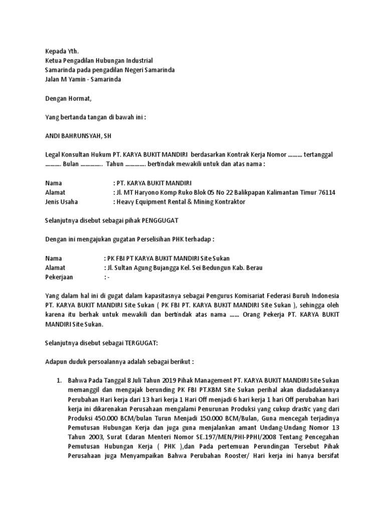 DRAFT GUGATAN KE PHI Edit | PDF