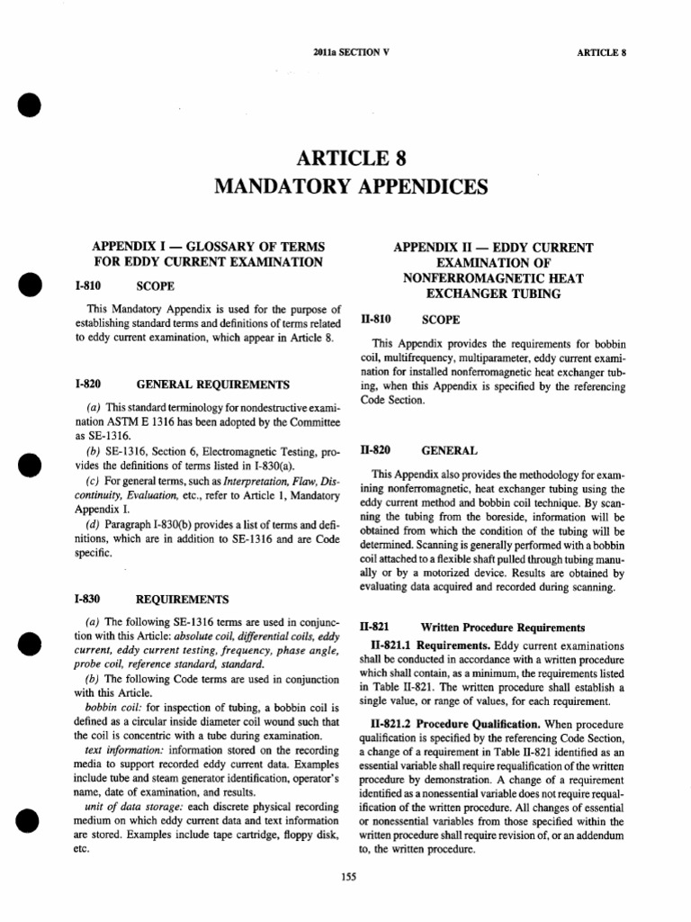 ASME SECTION V, Article 8 Mandatory Appendices PDF | PDF | Inductor | Information And ...