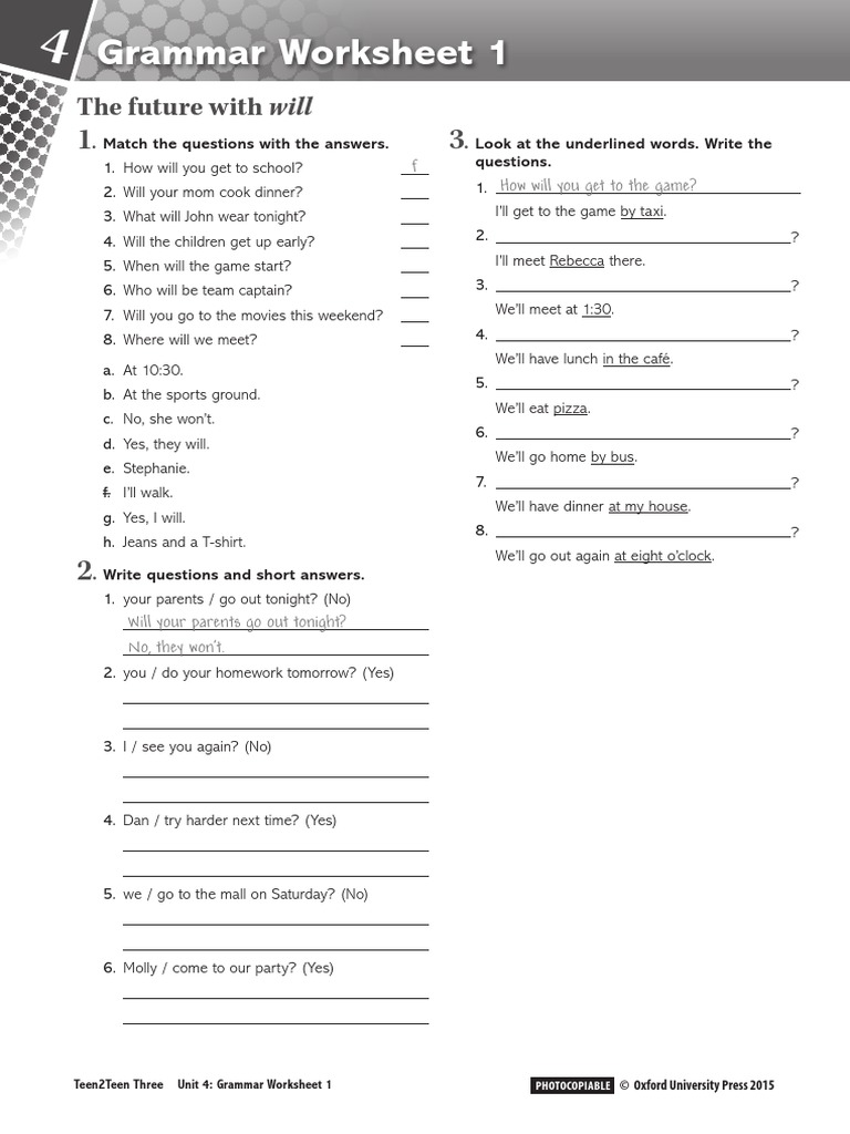 Grammar Worksheet 1: The Future With Will | PDF
