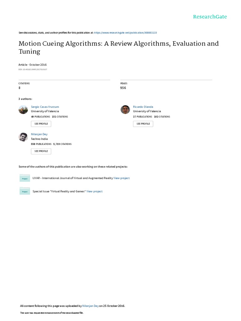 Motion Cueing Algorithms A Review Algorithms Evaluation And Tuning Pdf Simulation