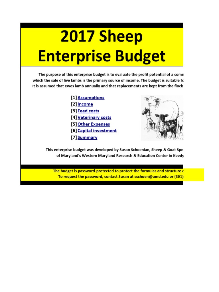 2017 Sheep Enterprise Budget: Assumptions Income Feed Costs Veterinary ...