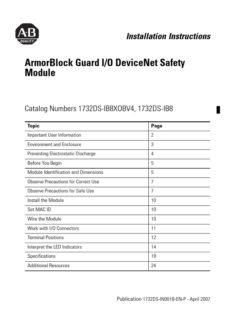 Armorblock Guard I/O Devicenet Safety: Installation Instructions | PDF ...
