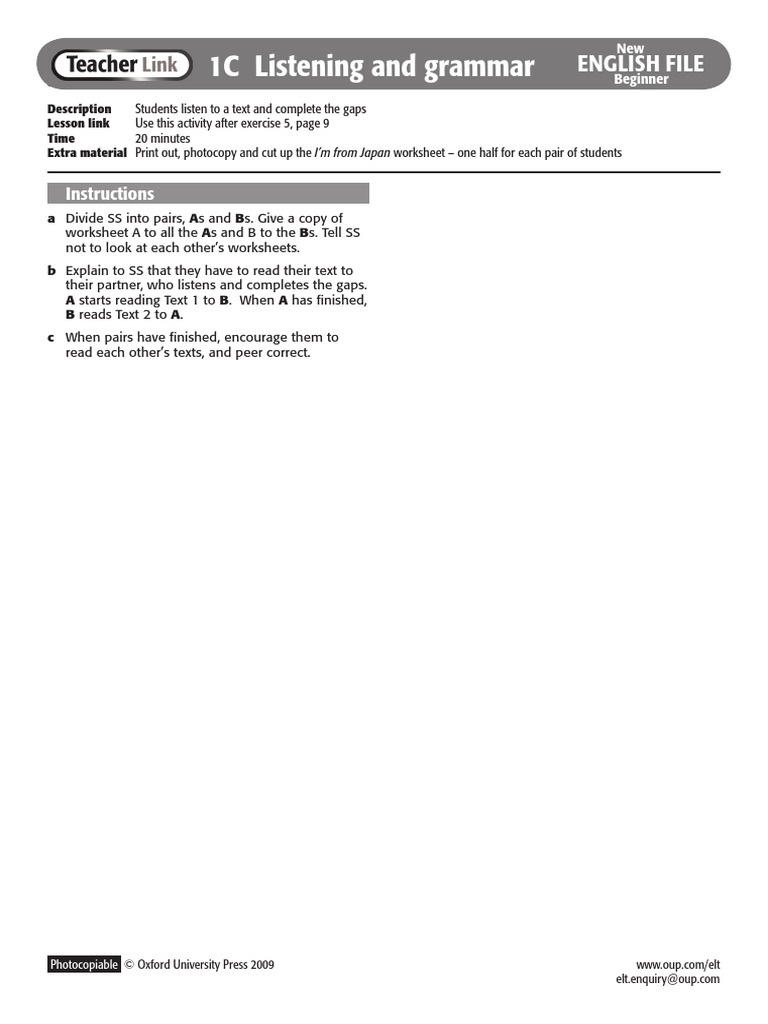 1C Listening and Grammar: A Vocabulary and Speaking | PDF | English ...