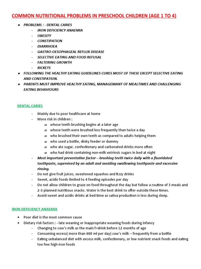 Common Nutritional Problems in Preschool Children | PDF | Nutrition ...