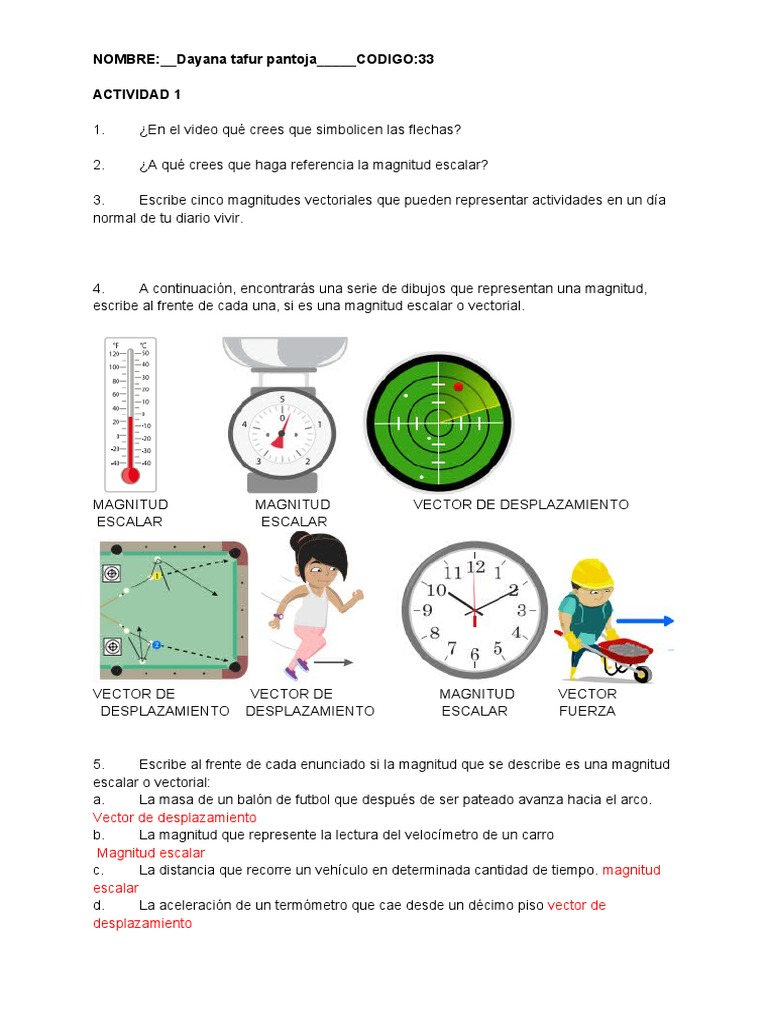 MAGNITUDES ESCALARES Y VECTORIALES-ACTIVIDAD INTRODUCTORIA | Cantidades ...