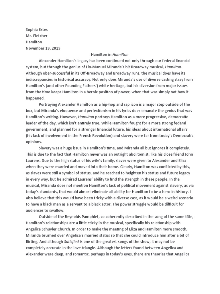 Hamilton Musical Versus Real Essay | PDF | Alexander Hamilton