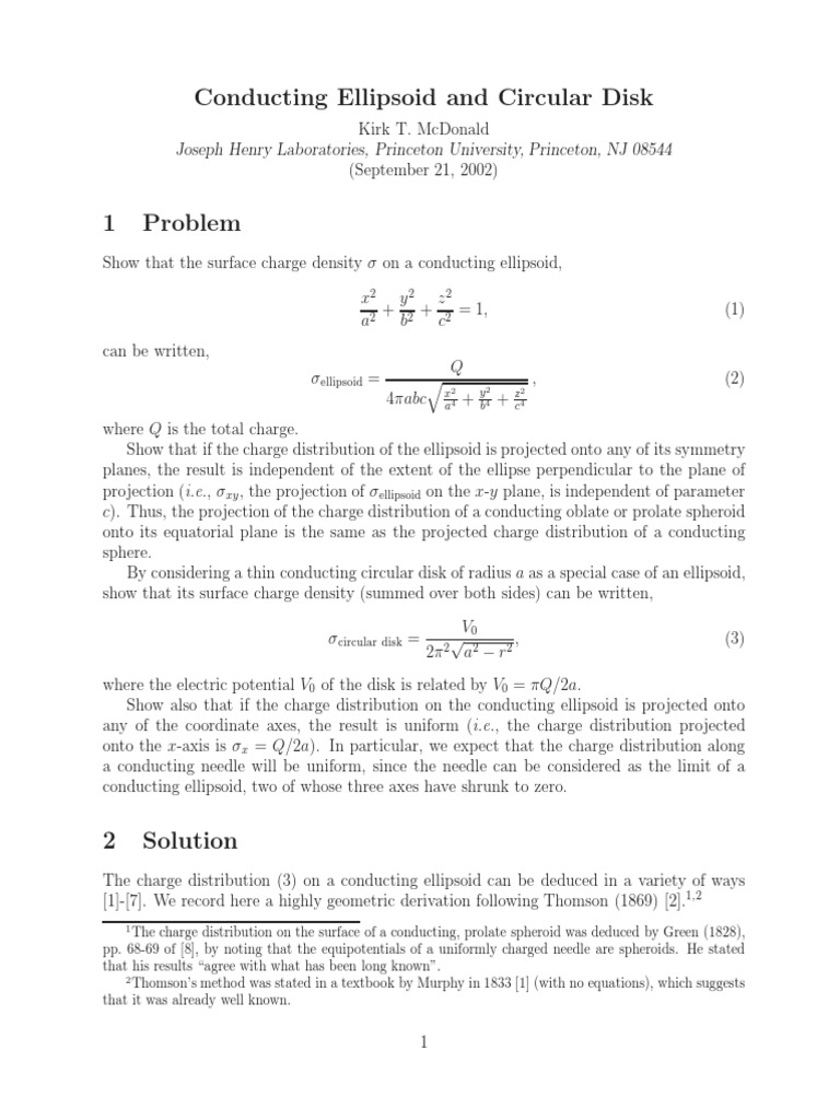 Conducting Ellipsoid and Circular Disk: Joseph Henry Laboratories, Princeton University ...