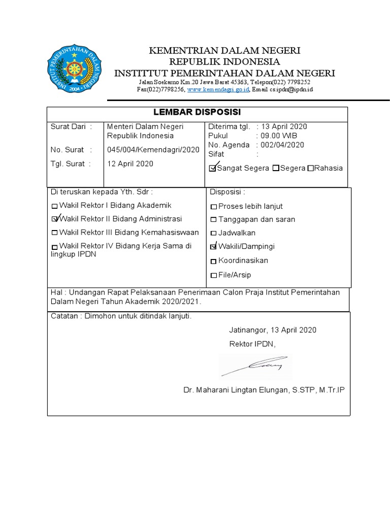 Lembar Disposisi 2020 | PDF