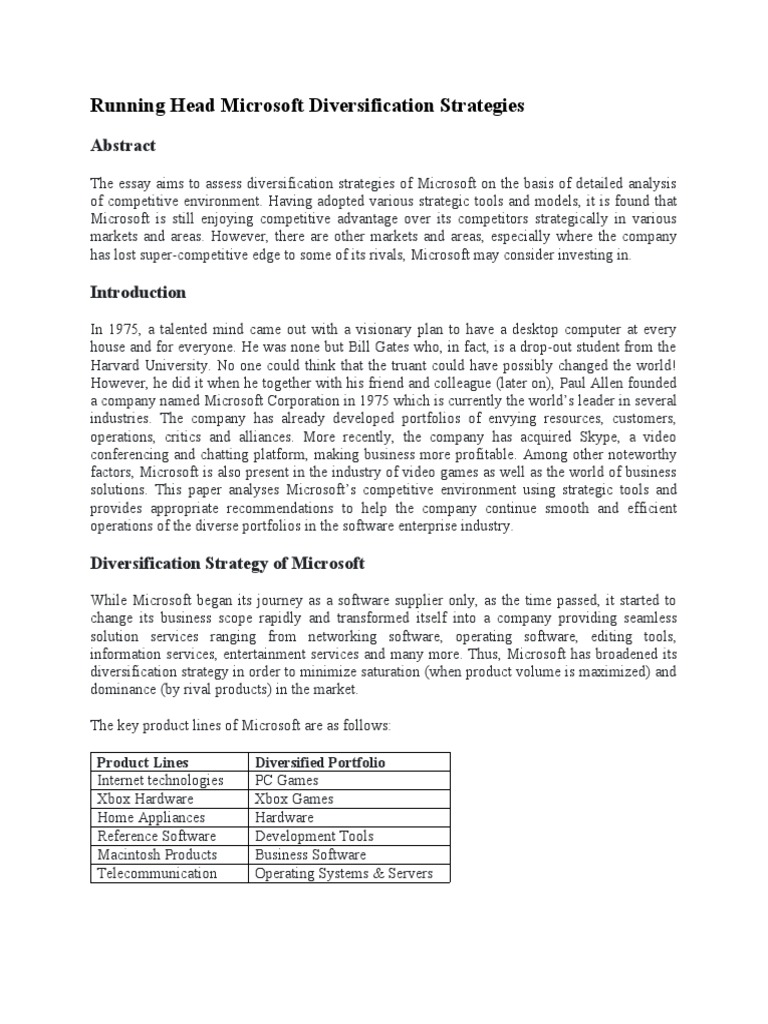Running Head Microsoft Diversification Strategies | PDF | Xbox (Console ...