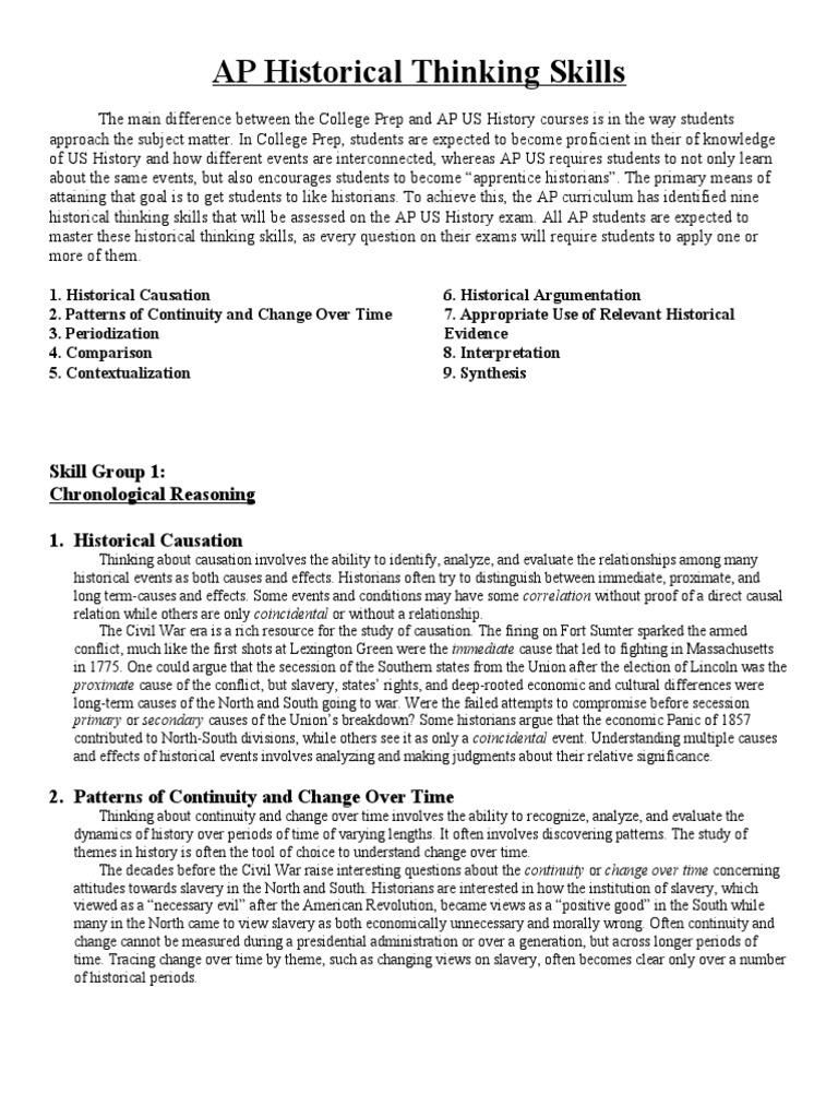 AP Historical Thinking Skills Overview | PDF | Historian | Causality