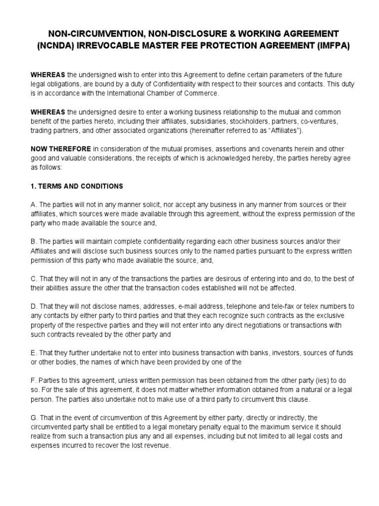 Non Circumvention Non Disclosure Agreement Template