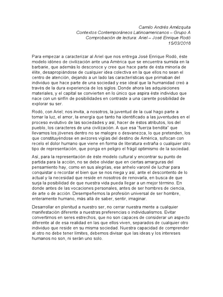 Análisis de "Ariel" de Rodó y su legado | PDF | Alma | Homo Sapiens