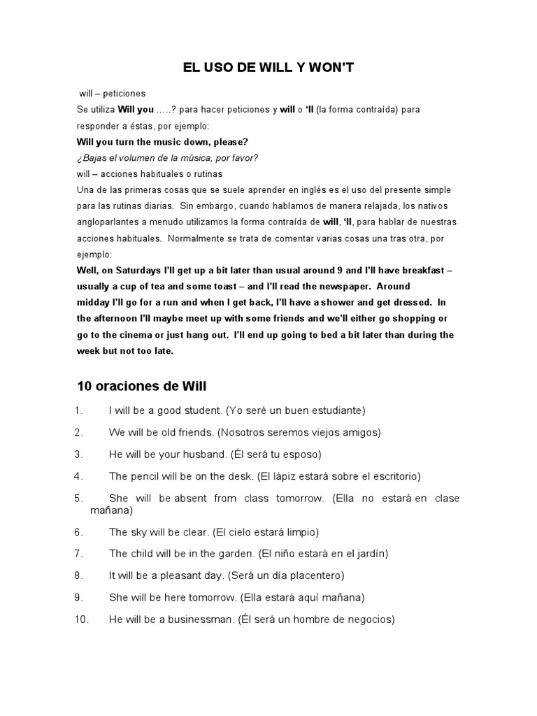El Uso de Will y Won | PDF | Idiomas