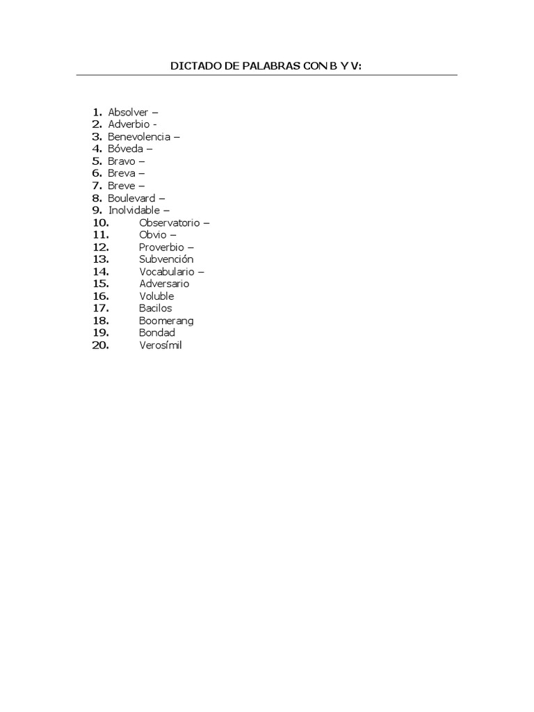 Dictado de Palabras Con B y V | PDF