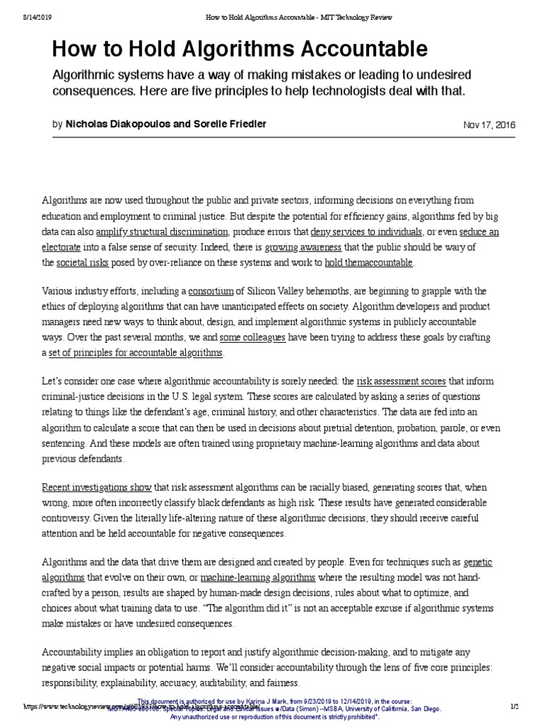 How To Hold Algorithms Accountable | PDF | Machine Learning | Risk