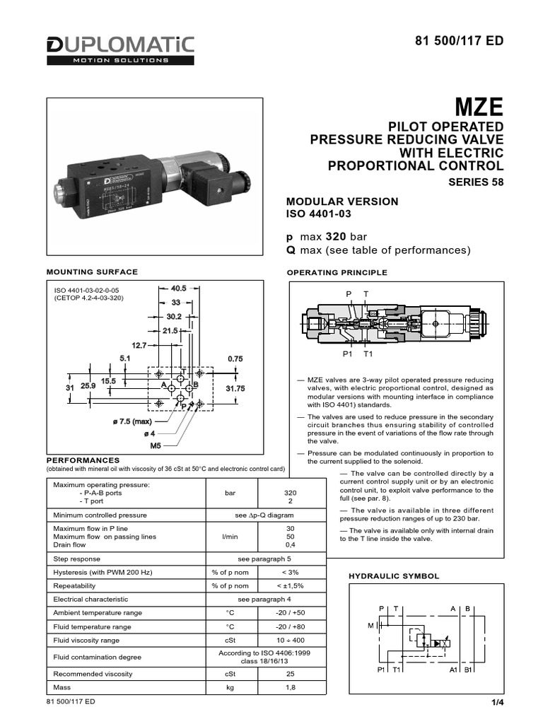 Series 58 Modular Version ISO 4401-03 P Max: Bar Max (See Table of ...