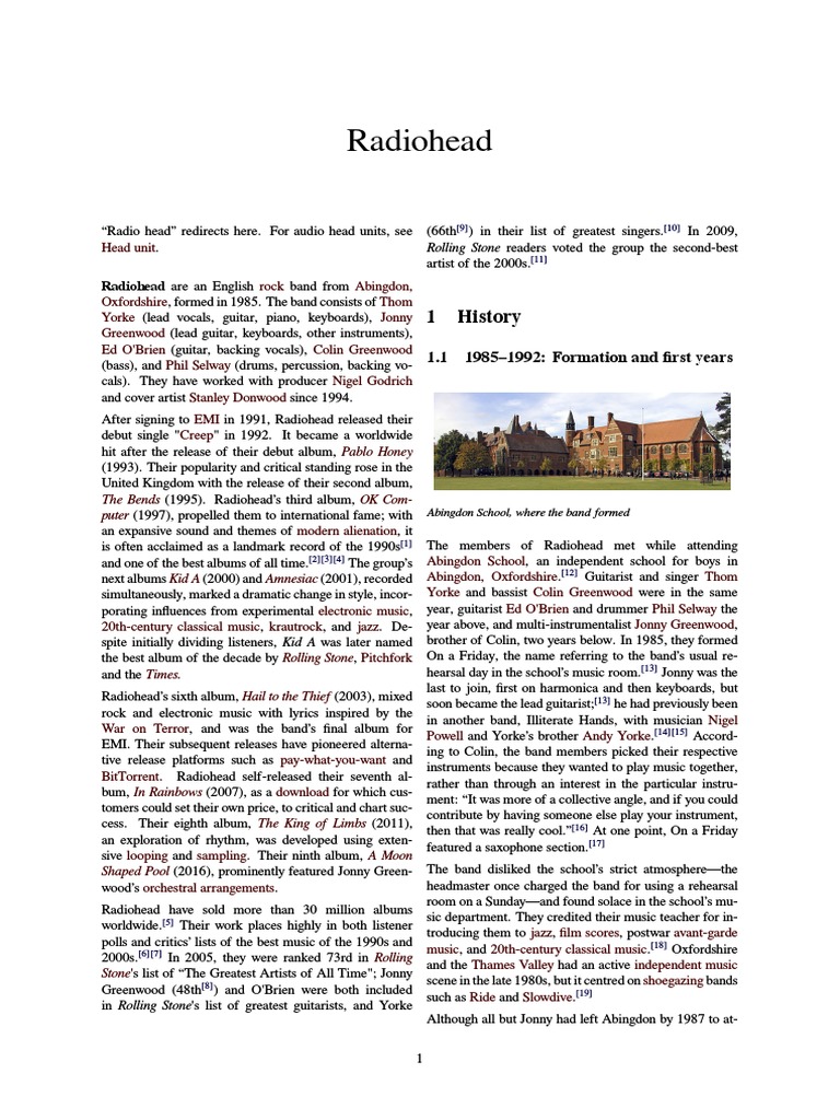 Radiohead: 1 History | PDF | Rock Music | Music Industry