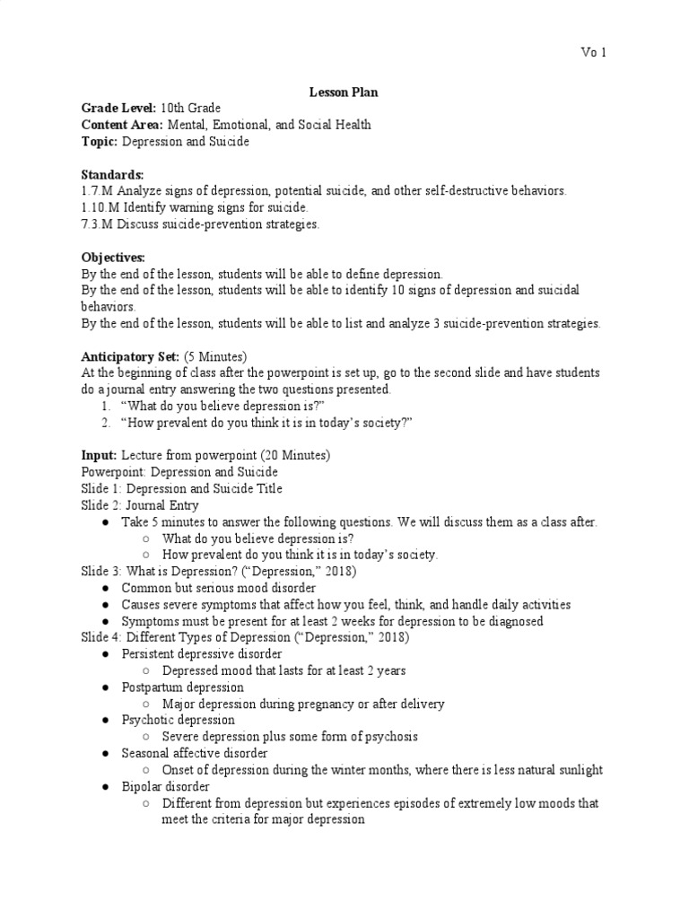 HSC 430 Lesson Plan Area 2 | PDF | Major Depressive Disorder ...
