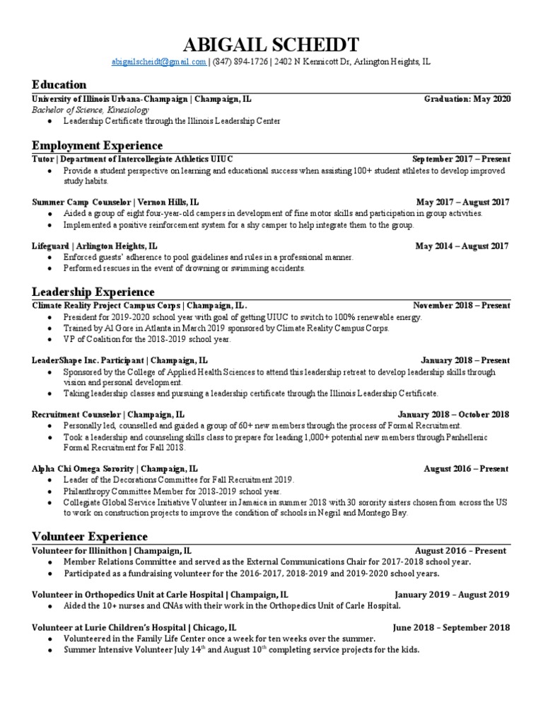 Abigail Scheidt Resume | PDF | University Of Illinois At Urbana ...