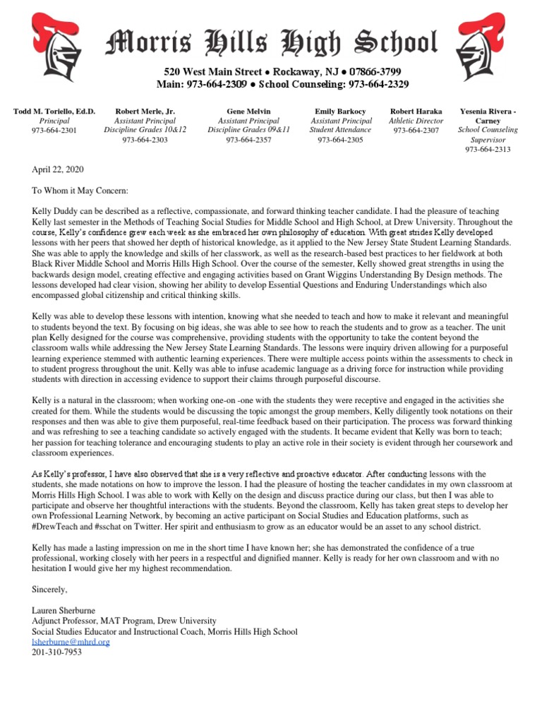 Letter of Recommendation For Kelly Duddy | PDF | Teachers | Applied ...