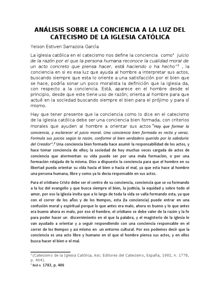 Análisis Sobre La Conciencia A La Luz Del Catecismo de La Iglesia ...
