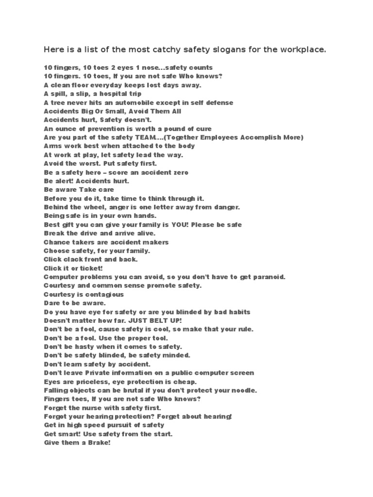 Here Is A List of The Most Catchy Safety Slogans For The Workplace ...