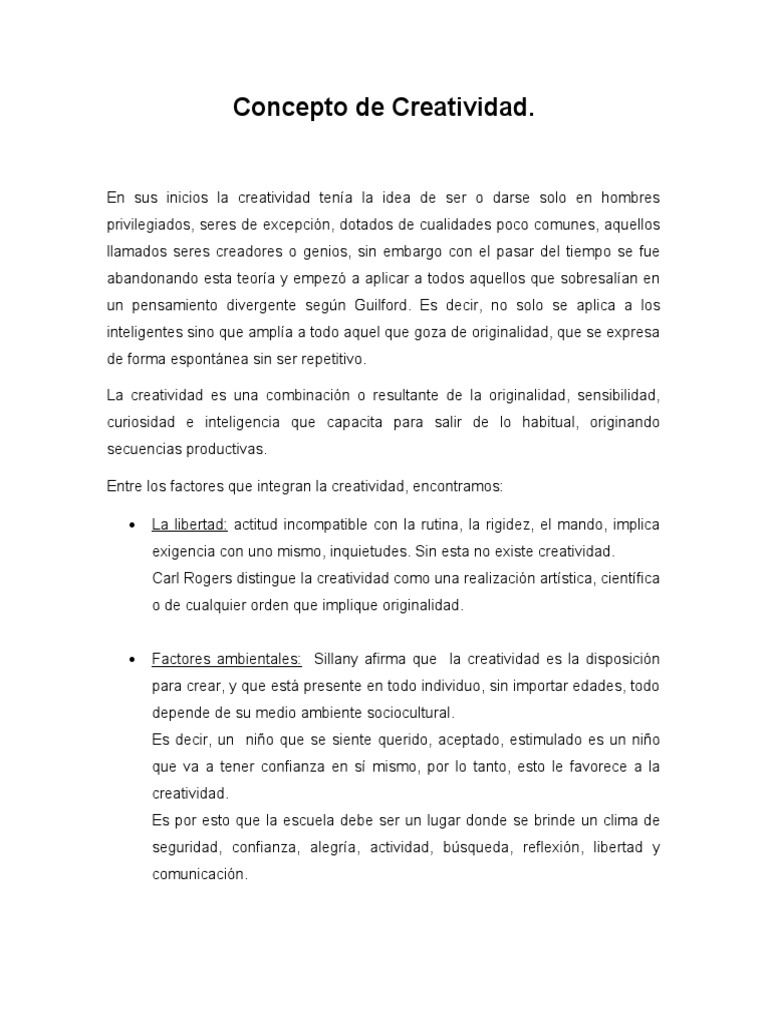 Definición y Concepto de Creatividad | PDF | Creatividad | Sicología