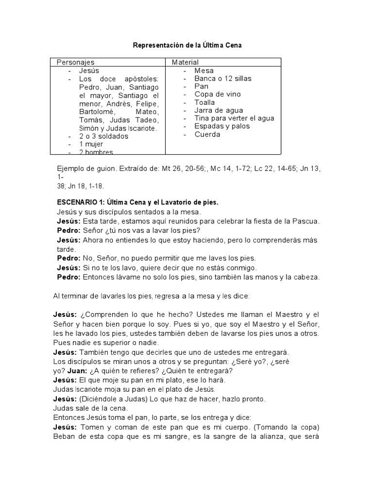 Representacion de La Ultima Cena | PDF | Jesús | Oración