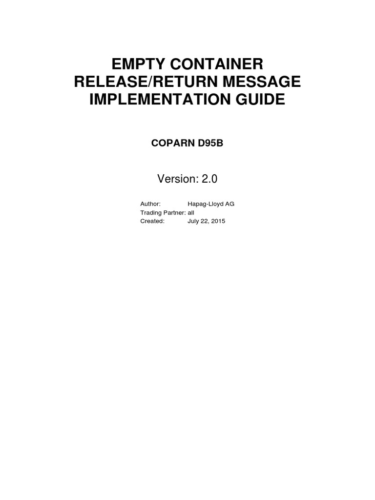 COPARN D95B Empty Release and Redelivery Message Implementation Guide ...