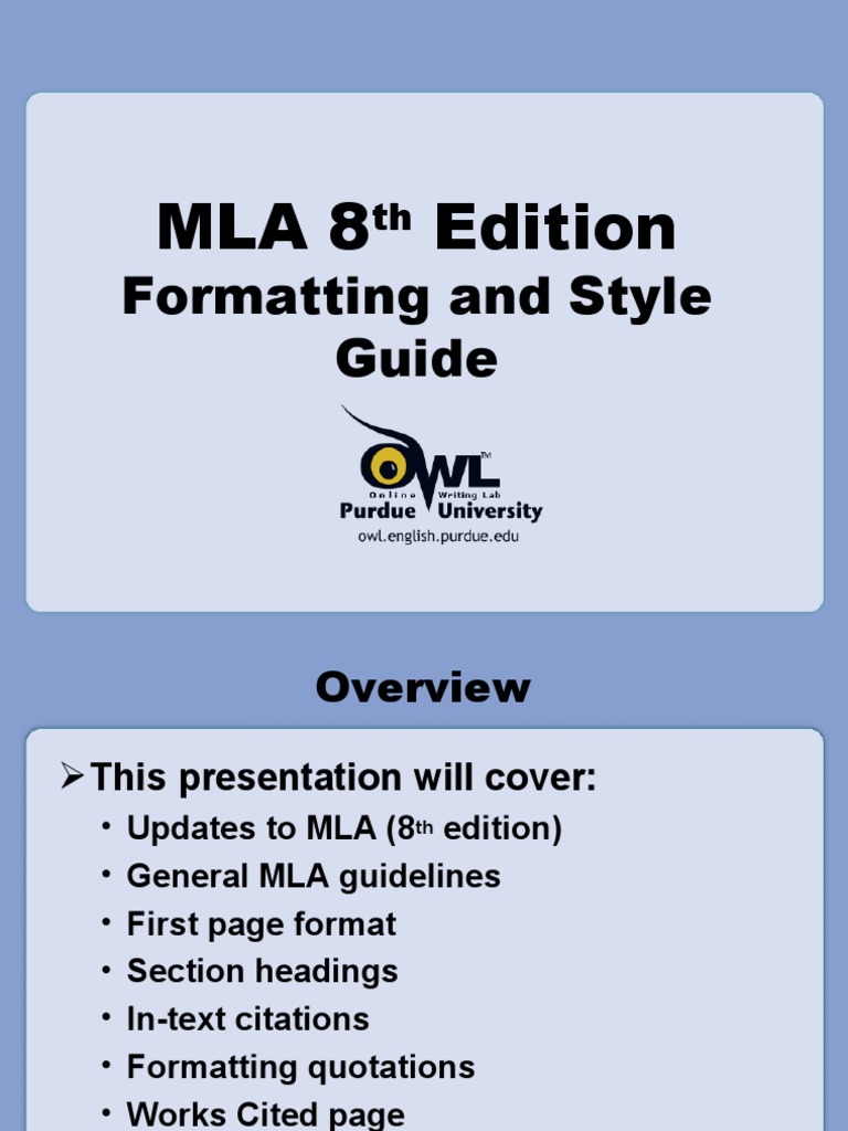 Mla 8 Edition: Formatting and Style Guide | PDF | Citation